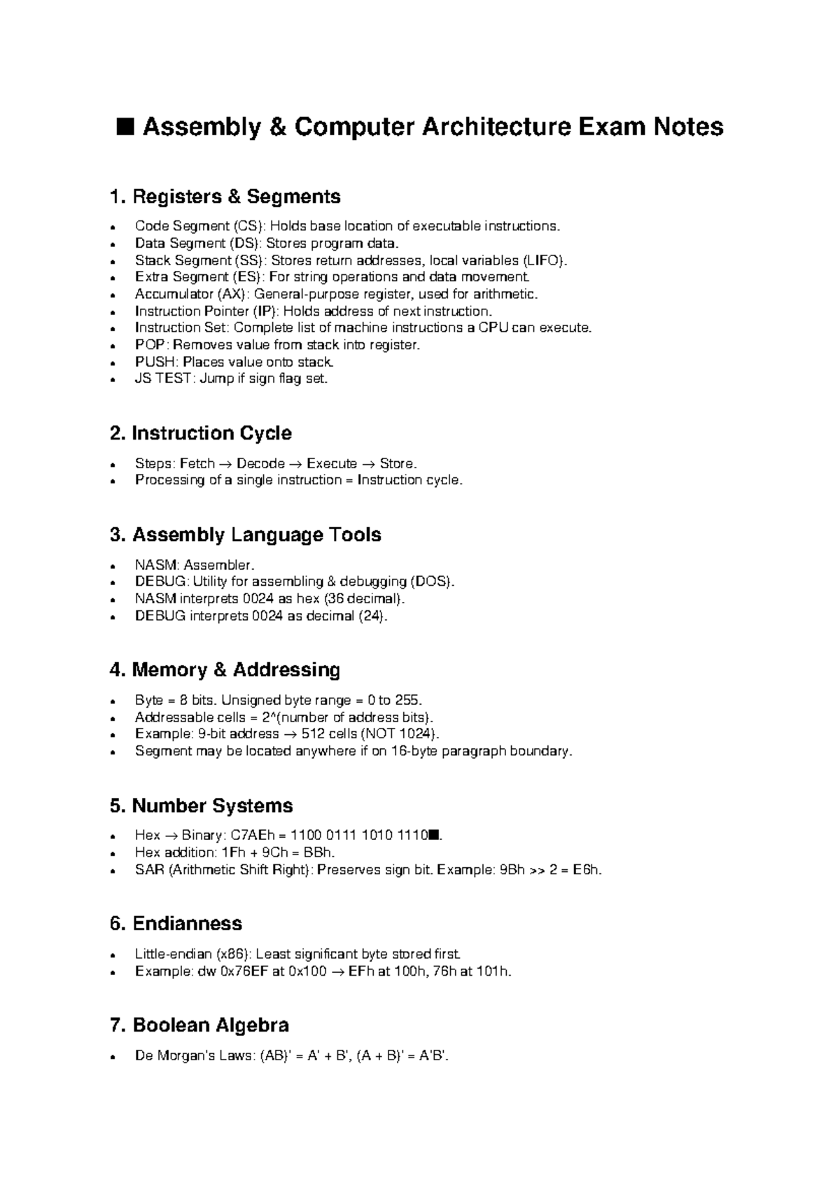 Assembly Computer Architecture Exam Notes (CS 101) - Studocu
