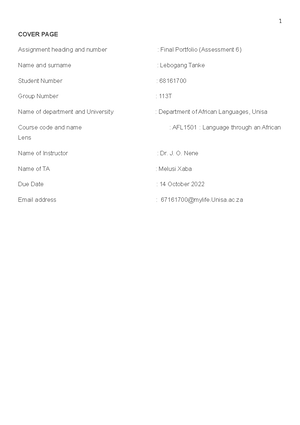 AFL1503 Study Guide Tsonga - AFL1503/501/3/ 2010 DEPARTMENT OF AFRICAN LANGUAGES LANGUAGE AND ...