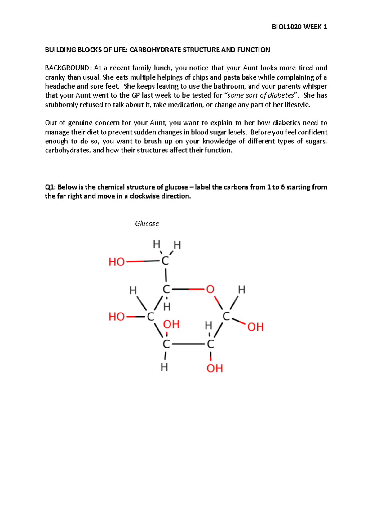 Biol1020 week 1 Tutorial worksheet (carbohydrates) - BUILDING BLOCKS OF ...