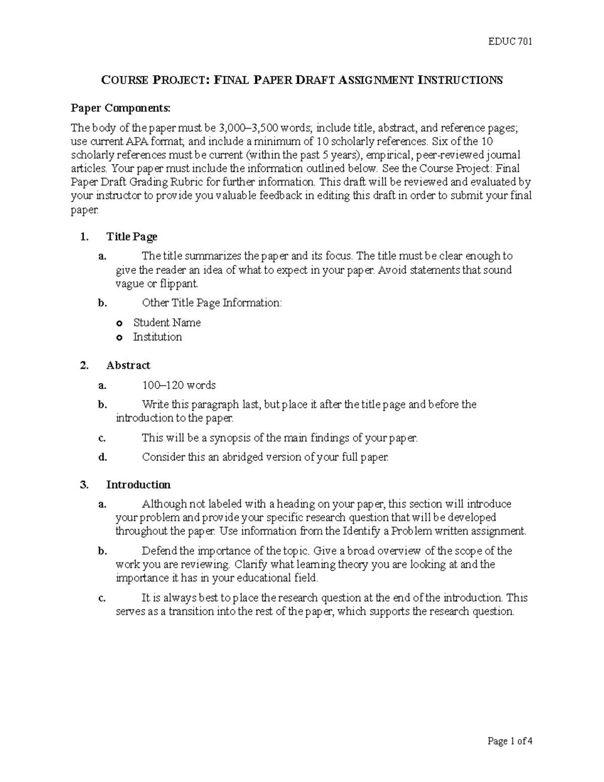 Course Project (Final Paper): Draft Assignment Instructions - Studocu