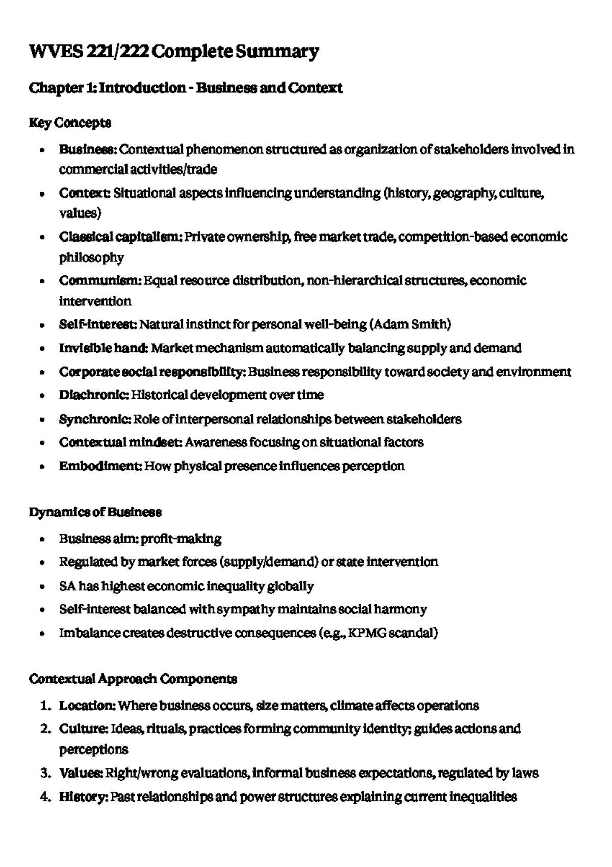 WVES 221 222 Complete Summary: Key Concepts in Business Context - Studocu