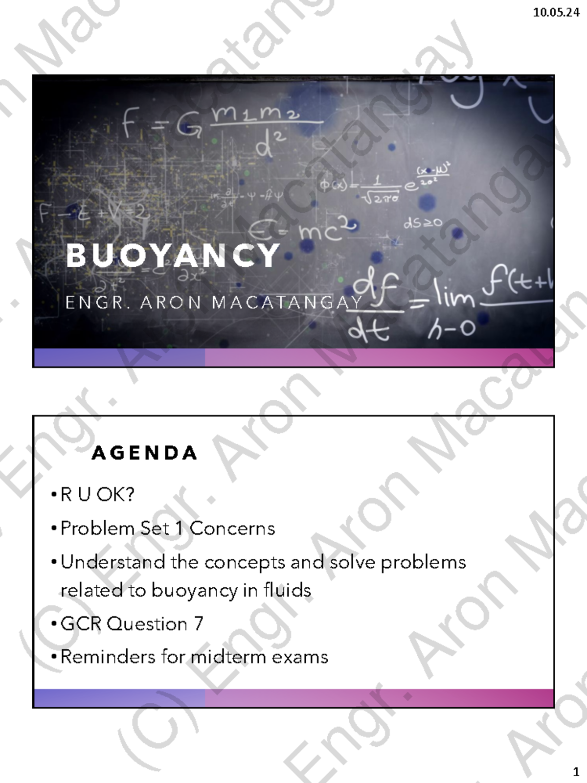 ENGR 101: Buoyancy Concepts and Midterm Reminders - Studocu