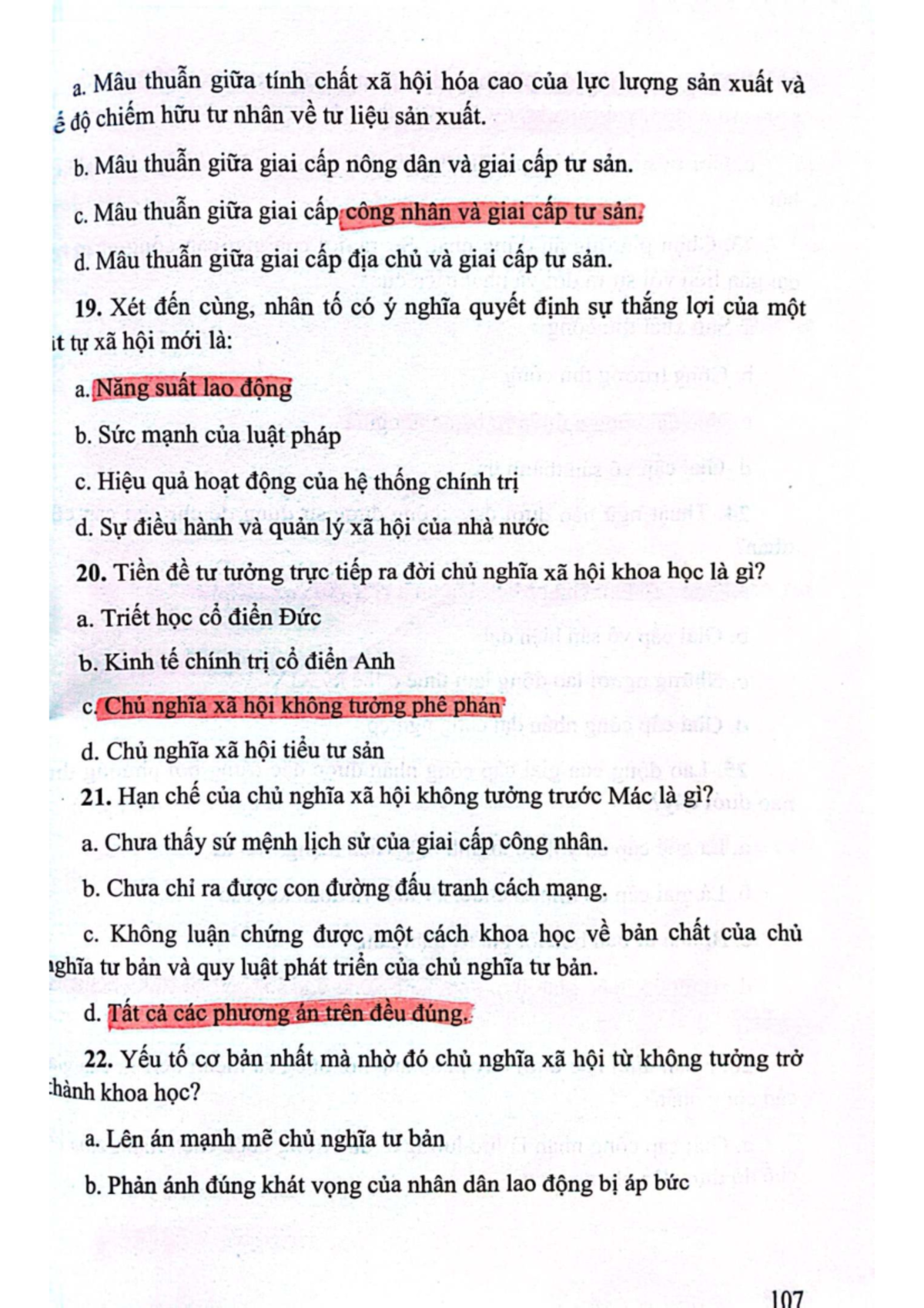 Đáp án 100 câu cuối sách CNXHKH - Studocu
