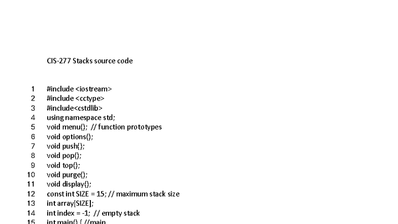 CIS 277 Stacks Source Code Implementation and Functions - Studocu