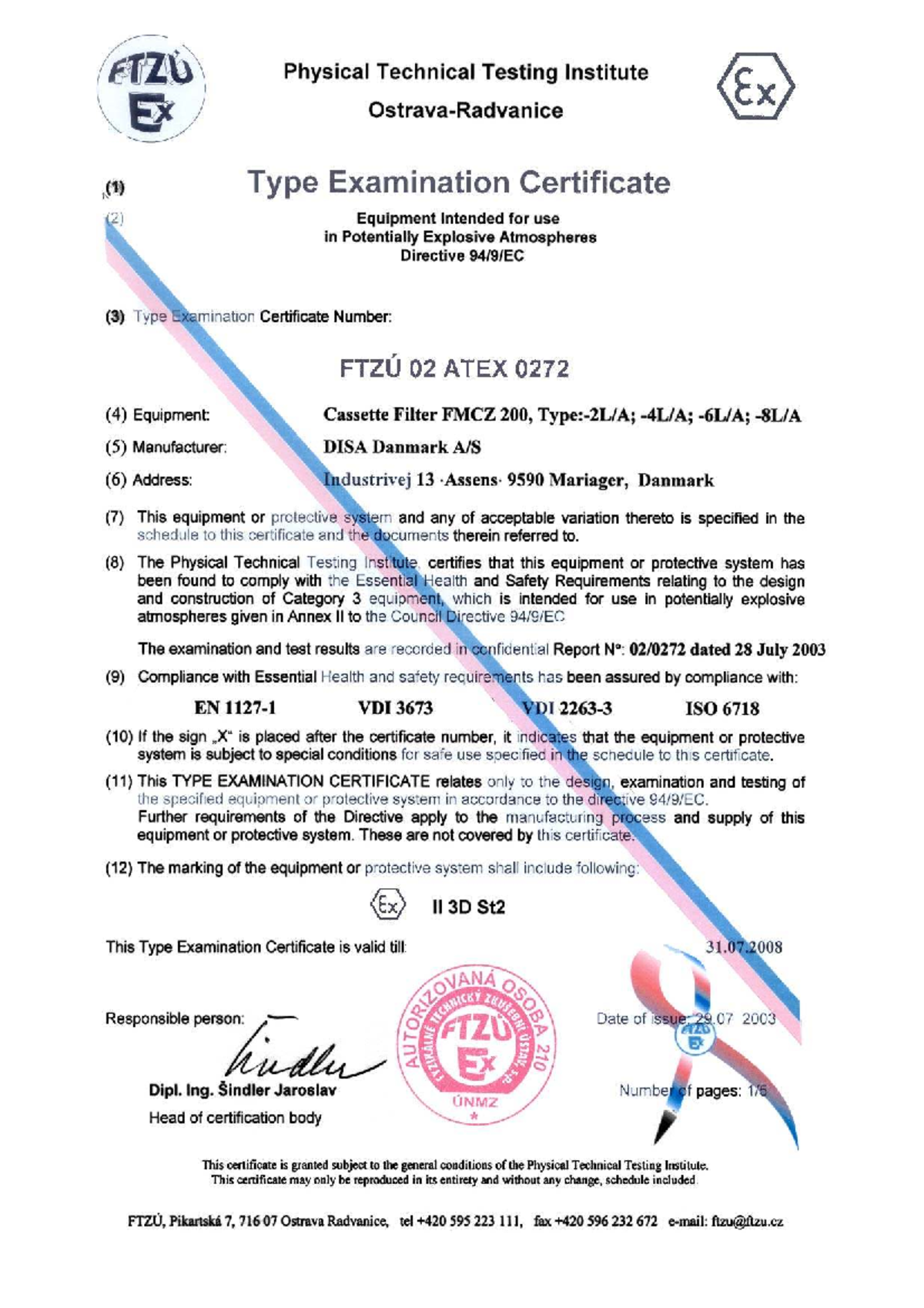 FTZÚ 02 ATEX 0272 Type Examination Certificate for FMCZ 200 - Studocu
