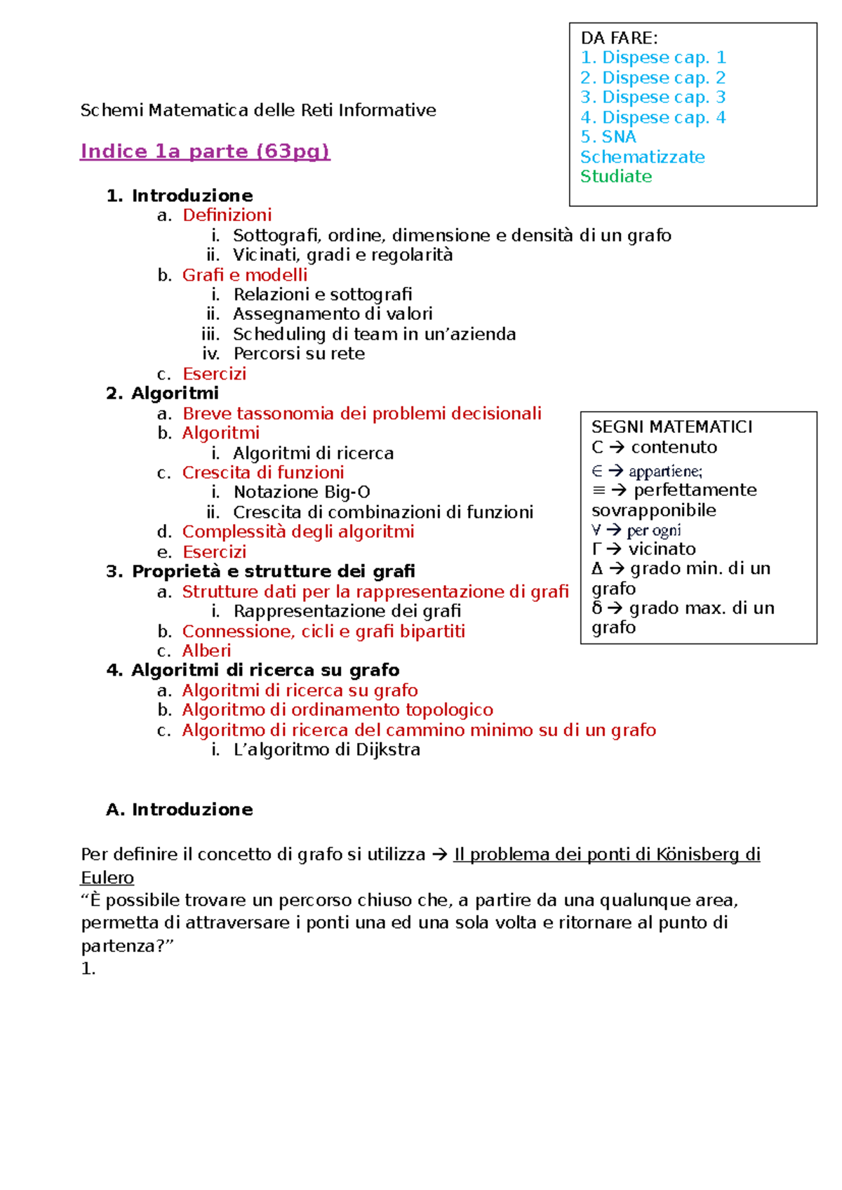 Schemi Matematica delle Reti Informative - Introduzione a. Definizioni ...