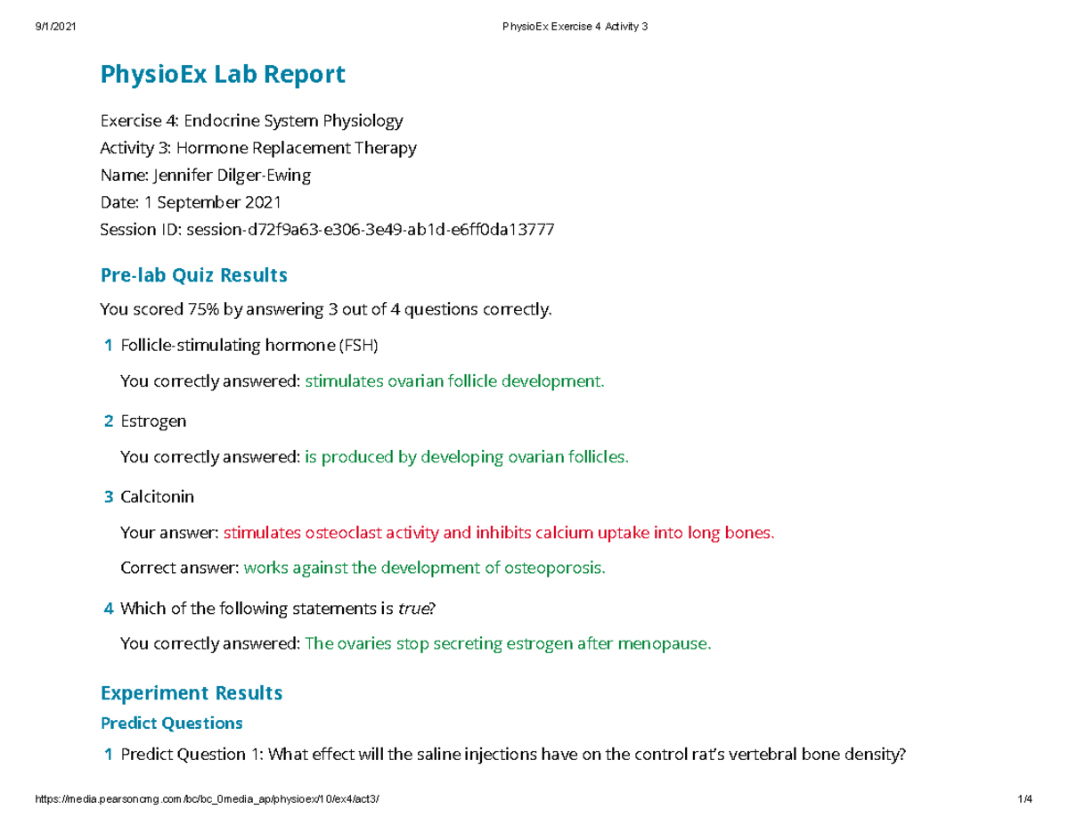 PhysioEx BIOL 210 Endocrine System Lab Report Activity 3 - Studocu