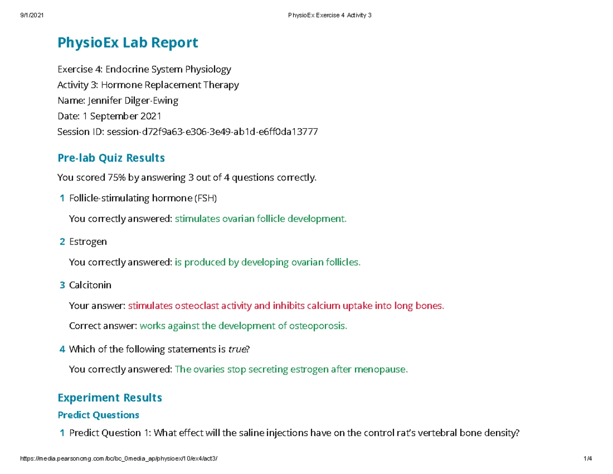 Physio Ex Endocrine System Activity 2 - PhysioEx Lab Report Exercise 4 ...