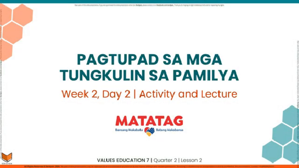 Pagtupad sa Mga Tungkulin sa Pamilya (VALUES EDUCATION 7, Q2, Lesson 2) - Studocu