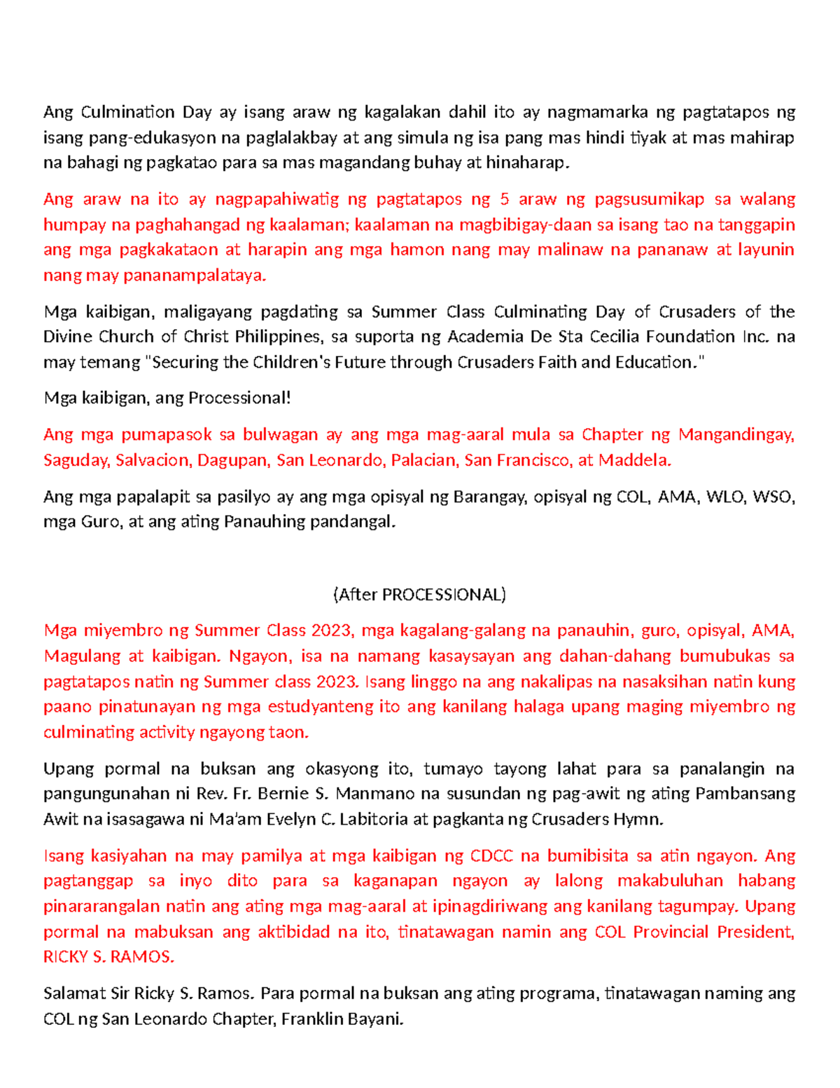 Summer Class 2023 Culmination Day Script: A Celebration of Success ...