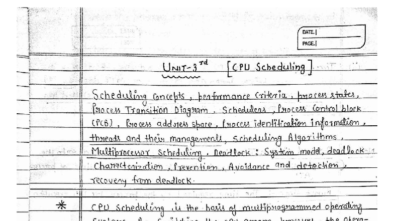 OS 101: CPU Scheduling Concepts and Algorithms - Unit 3 Notes - Studocu