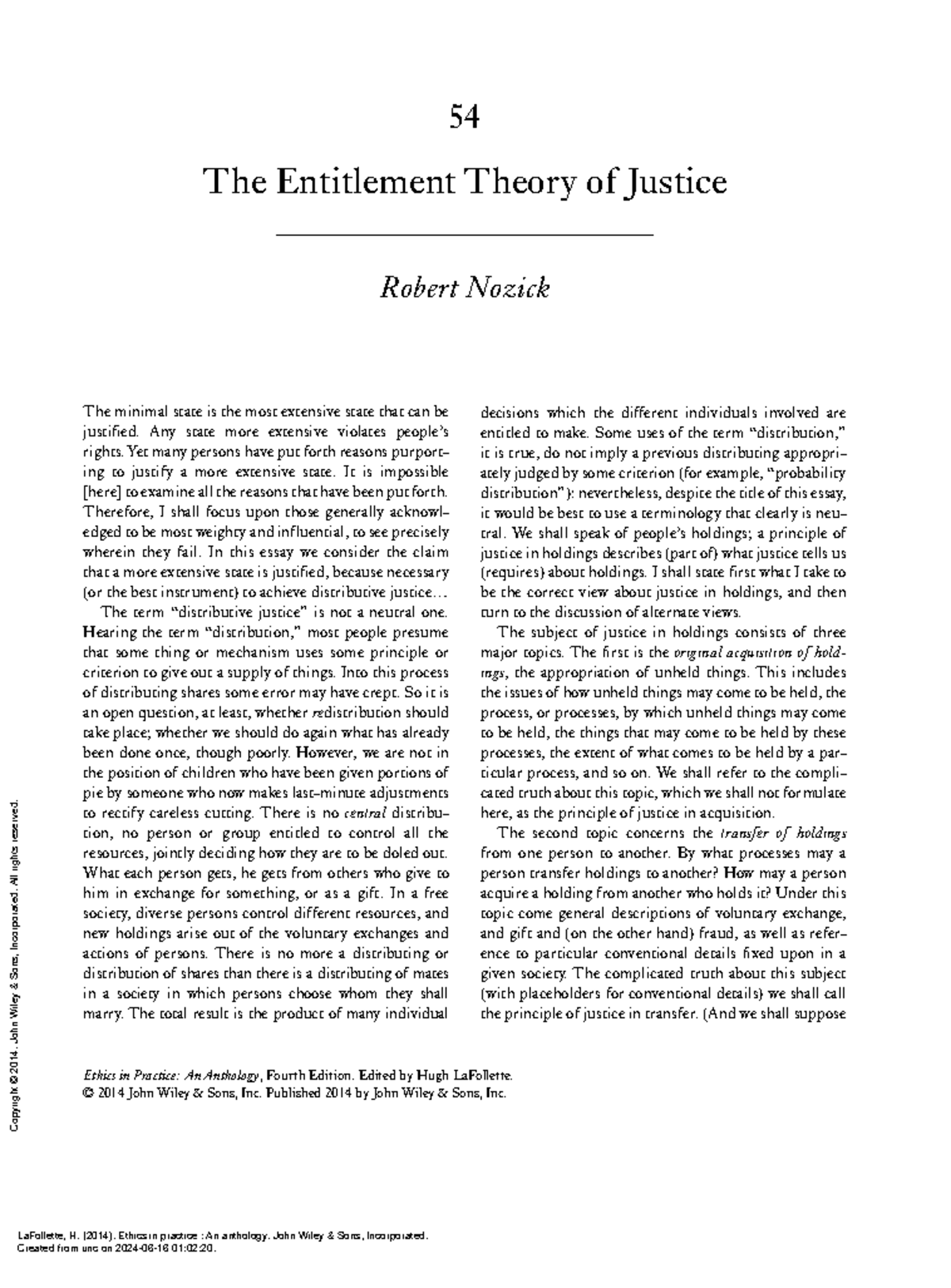 Entitlement Theory of Justice in Holdings - An Analysis - Ethics in ...