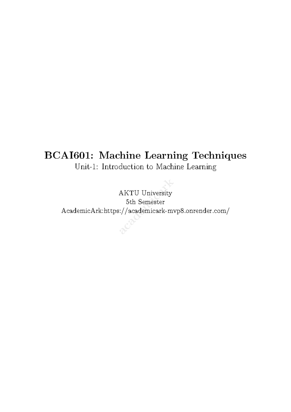 BCAI601: Machine Learning Techniques - Unit 1 Notes - Studocu