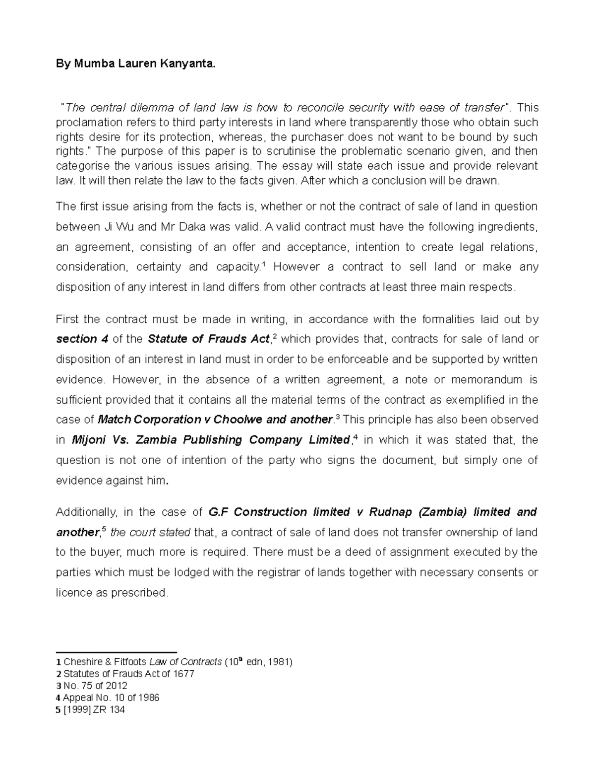 land law tutorial - Read the following cases and answer the questions that follow:- Magic Carpet ...