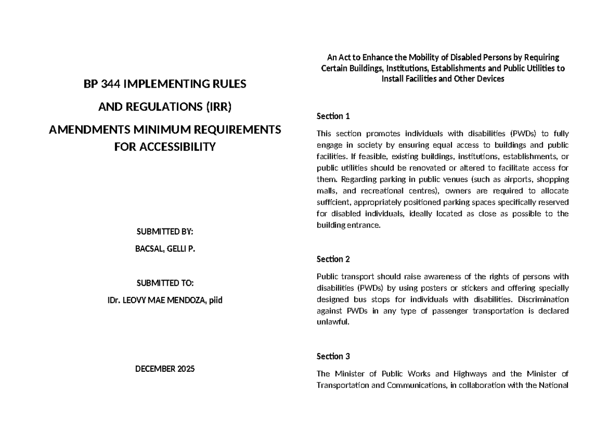 BP 344 - Implementing Rules & Regulations for Accessibility - Studocu