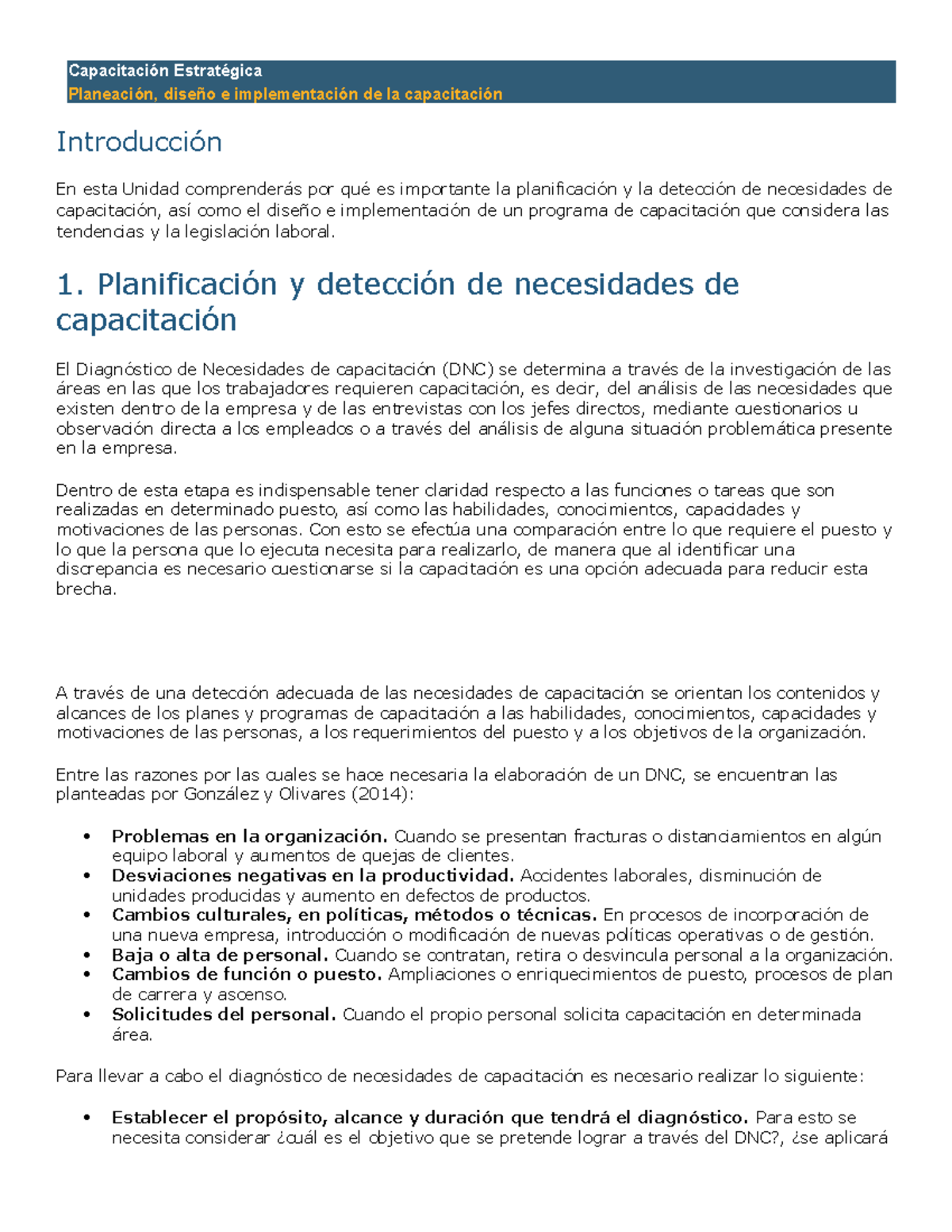 Planeación y Diseño de Capacitación Estratégica: Implementación Efectiva - Studocu