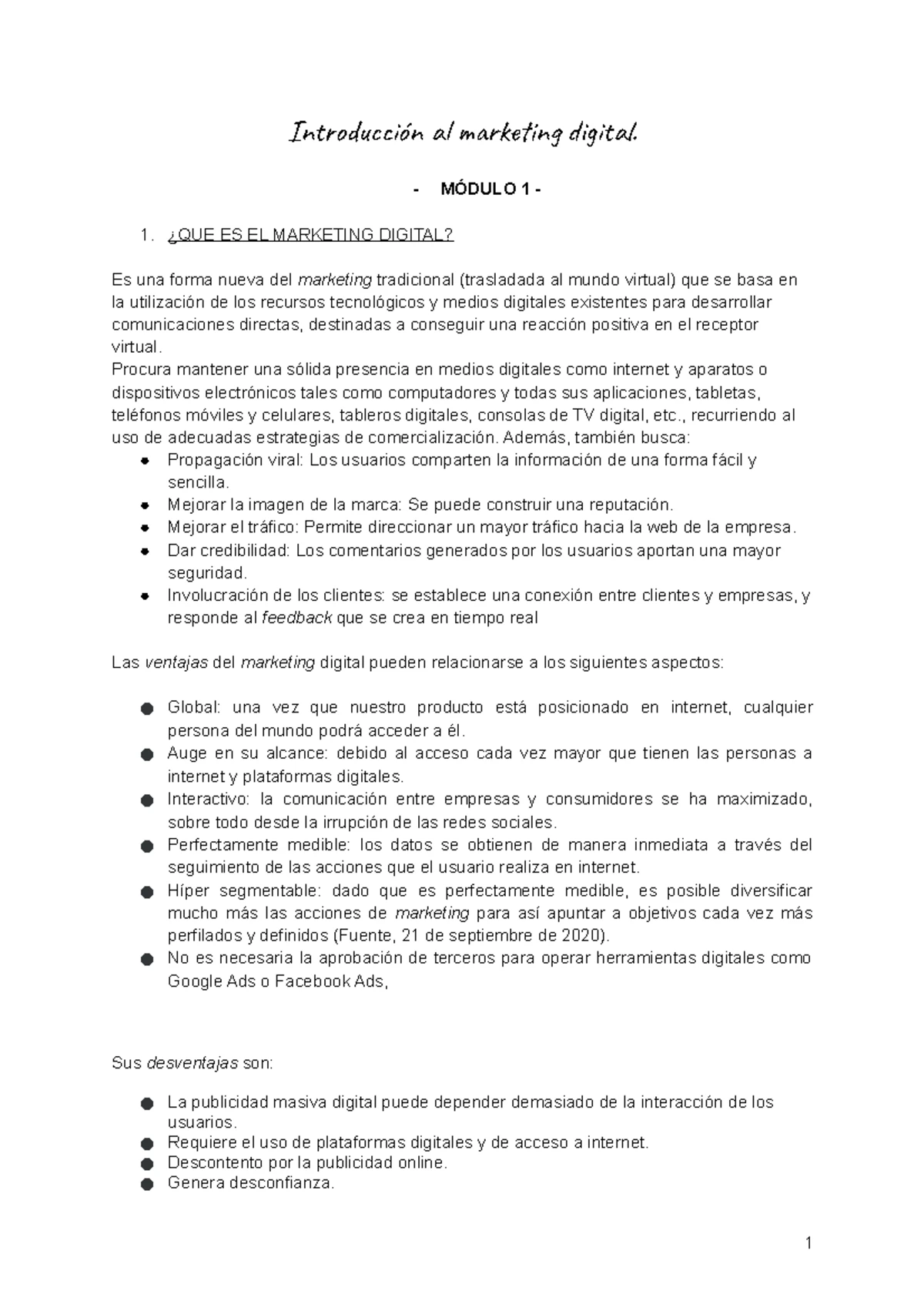 Plan de Marketing Digital: Preguntas y Respuestas Parcial n°1 - Studocu