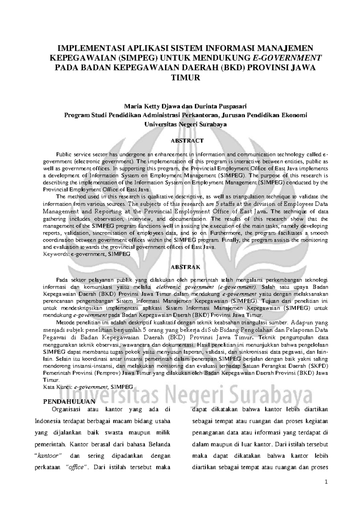 Implementasi SIMPEG untuk Mendukung BKD Provinsi Jawa Timur - Studocu