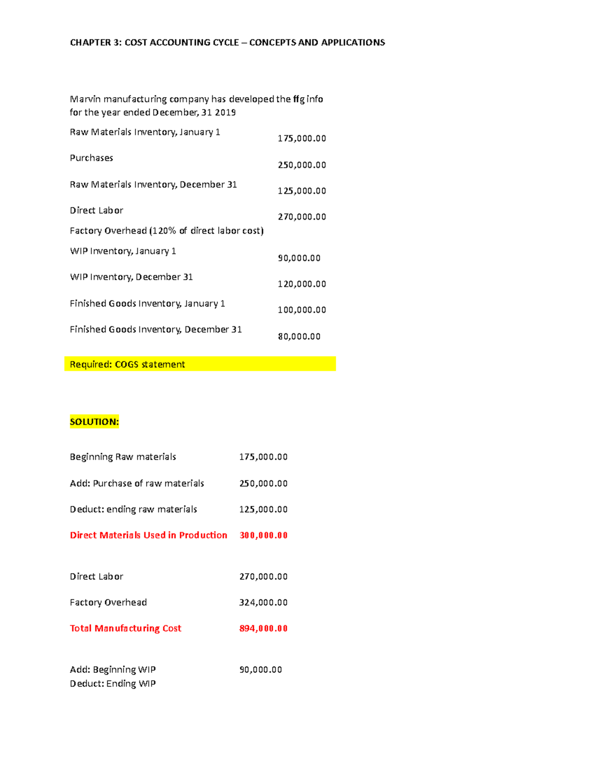 CH3 - Cost Accounting Cycle: Concepts & COGS Calculation Examples - Studocu