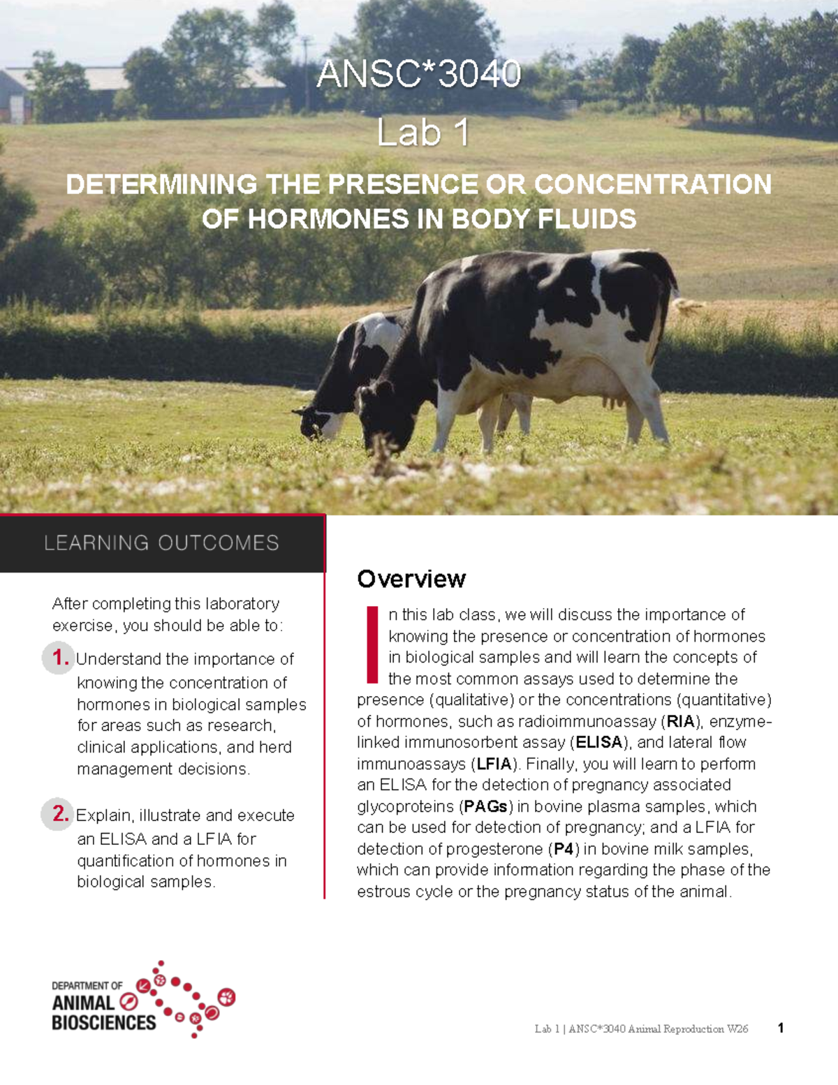 Lab 1: Hormone Detection Techniques in Animal Reproduction W26 - Studocu