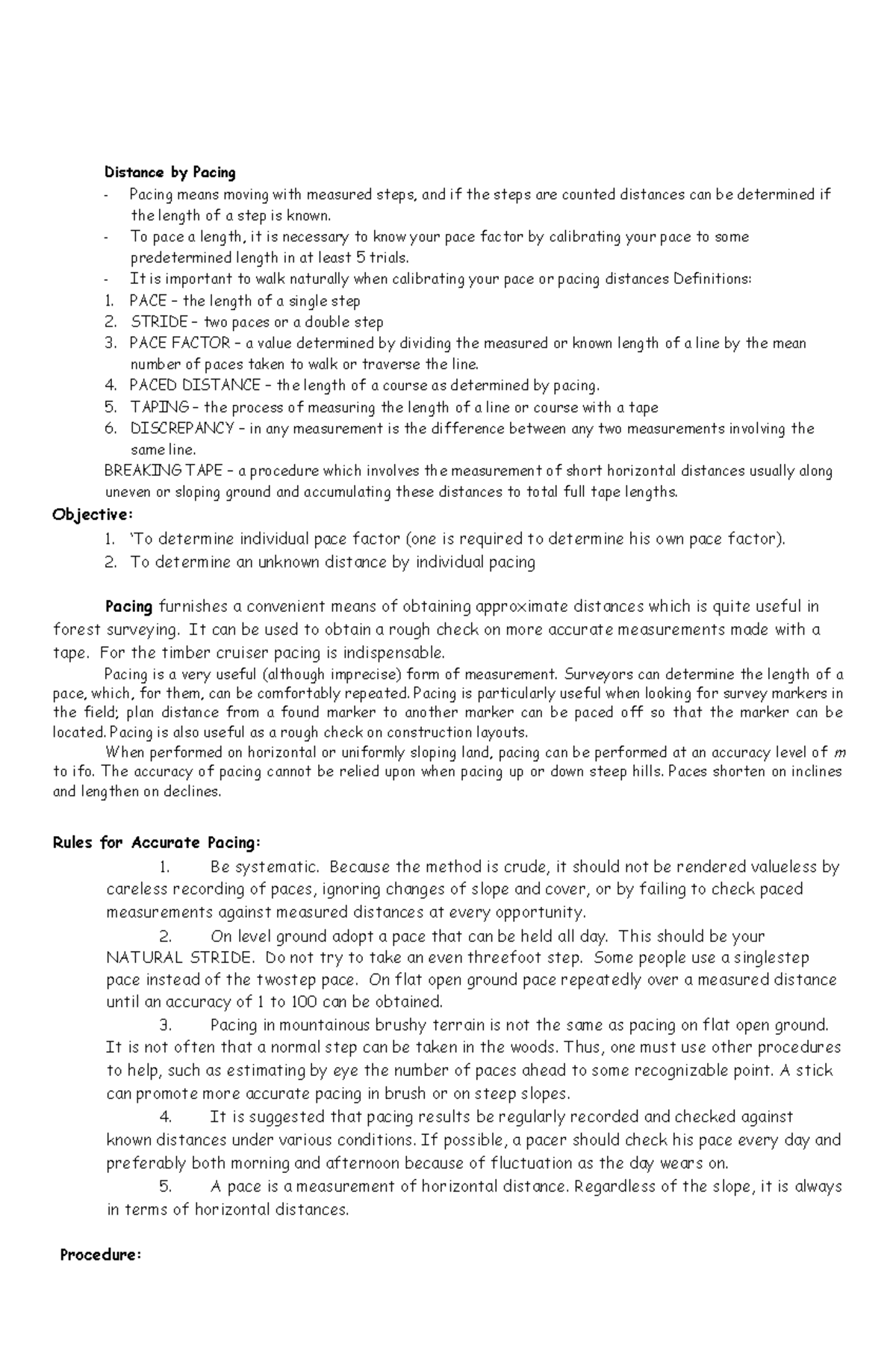 Measurement of Horizontal Distances: Pacing Techniques Explained - Studocu