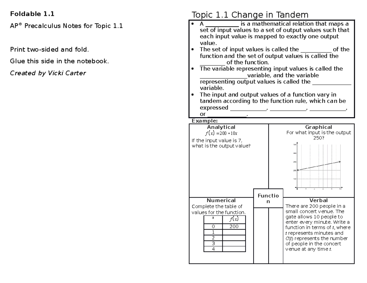 AP® Precalculus Notes: Topic 1.1 - Change in Tandem Functions - Studocu