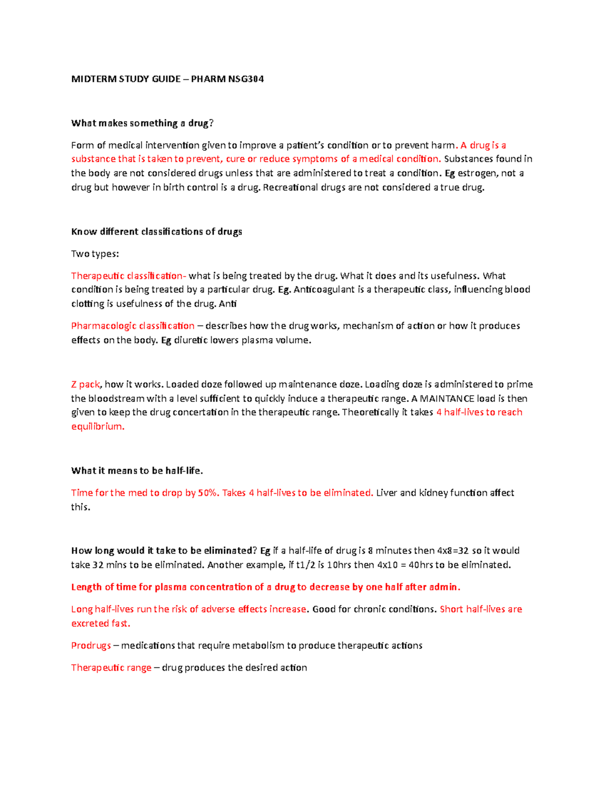 Nsg304 Midterm Study Guide - Pharmacology Overview & Key Concepts - Studocu