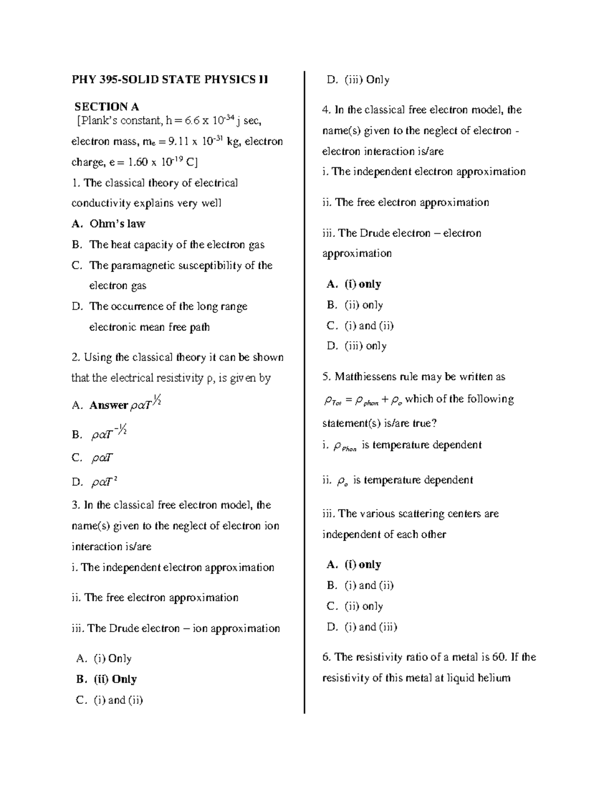 **PHY 395 Lecture Notes: Solid State Physics II - Key Concepts ...