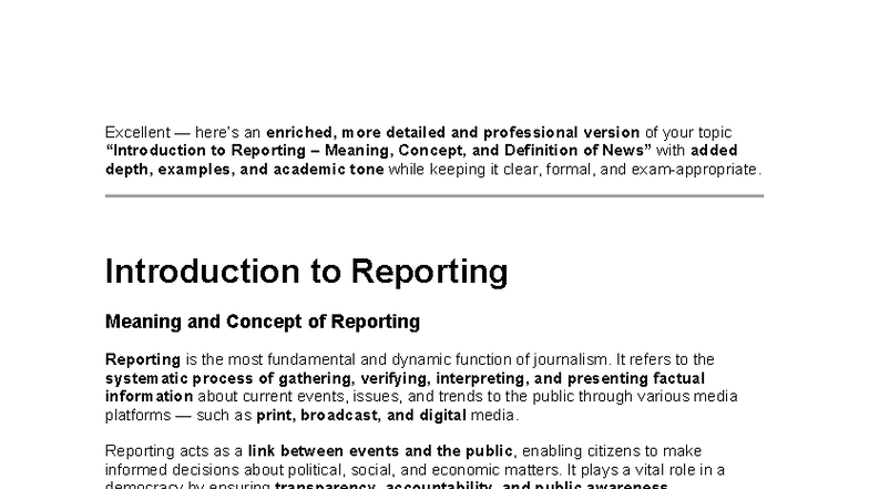 Reporting Meaning, Concept, and Definition: A Comprehensive Overview - Studocu