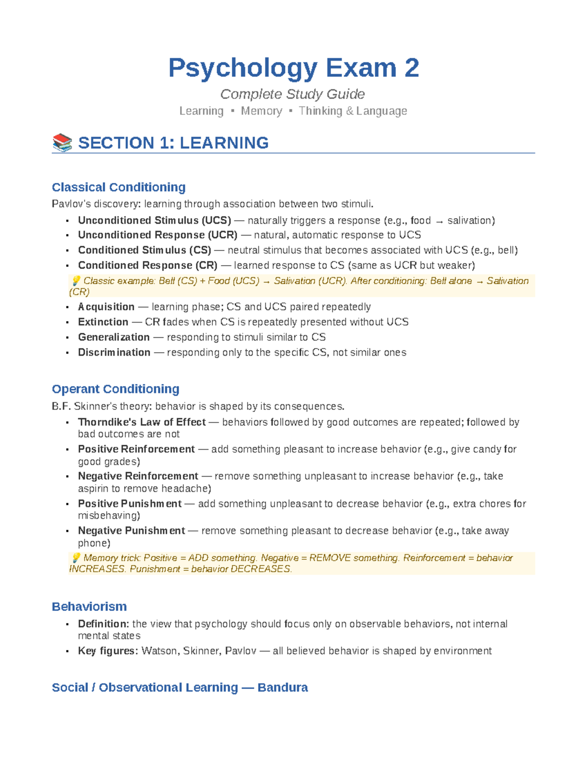 Psychology Exam 2 Complete Study Guide - Studocu