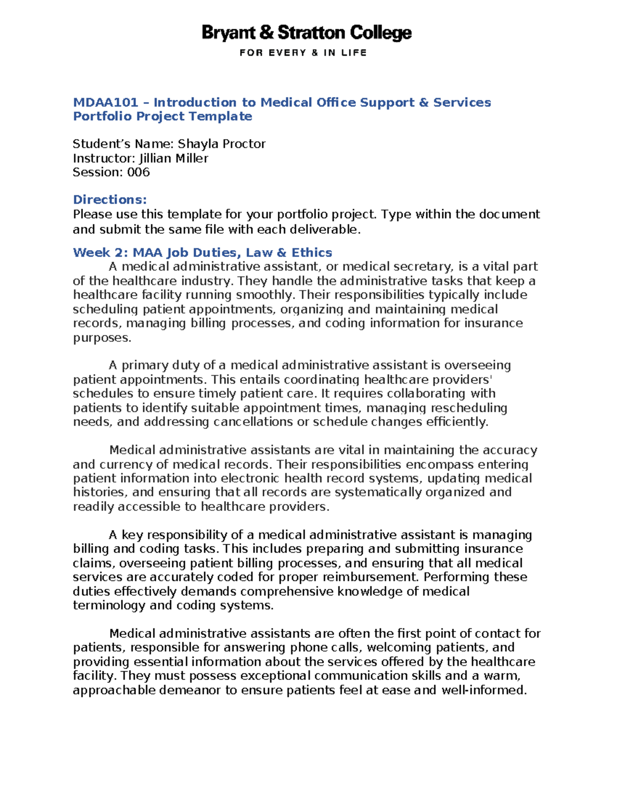 MDAA101 Portfolio Project: Medical Office Support Services Overview ...