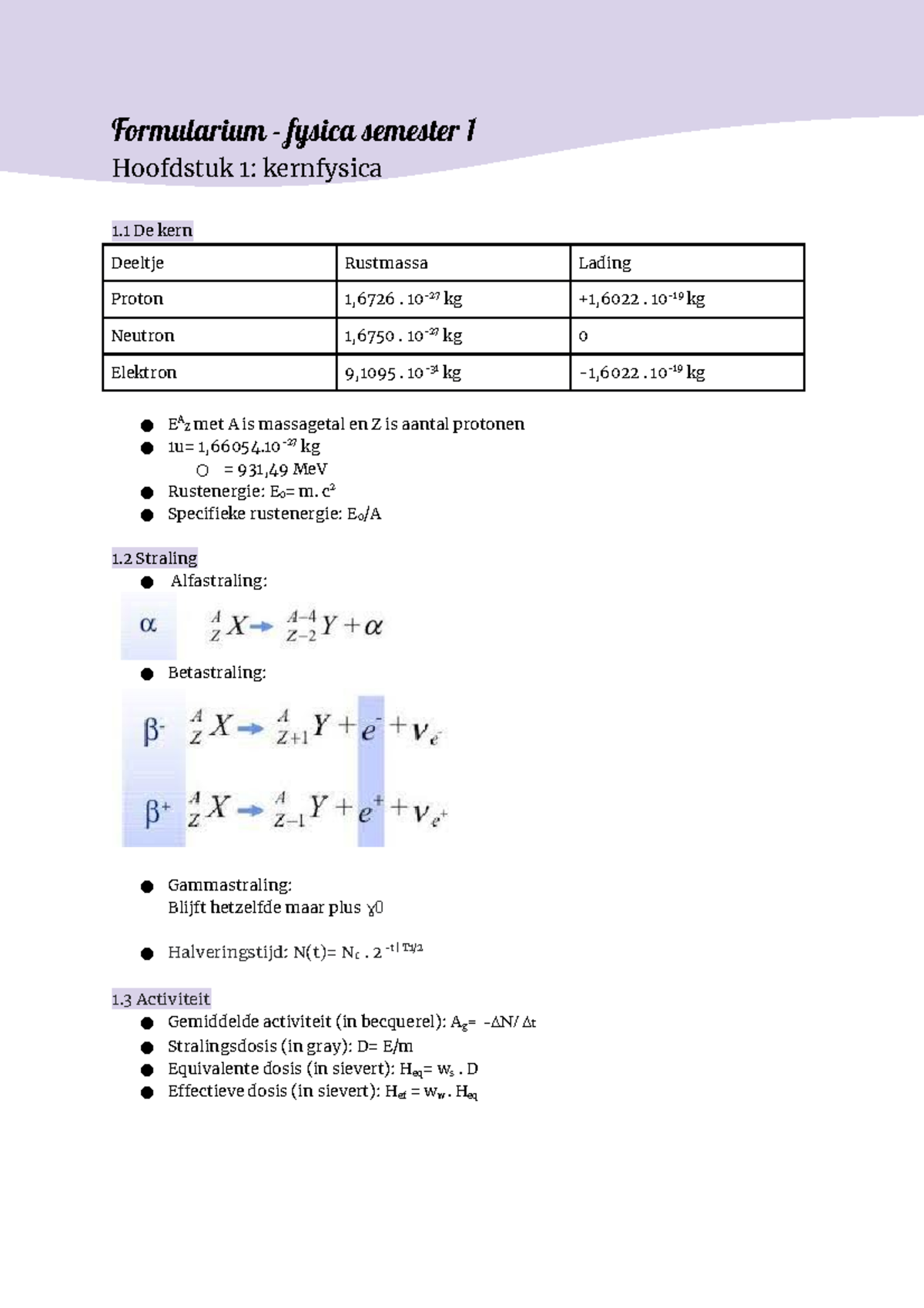 Formularium fysica - Formularium - fysica semester 1 Hoofdstuk 1 ...