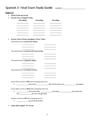 Spanish 2- Final Exam Study Guide