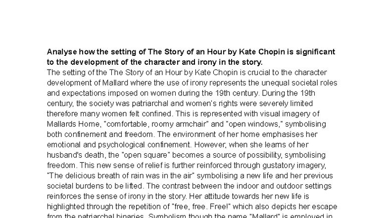 Analysis of Setting and Irony in "The Story of an Hour" by Kate Chopin ...