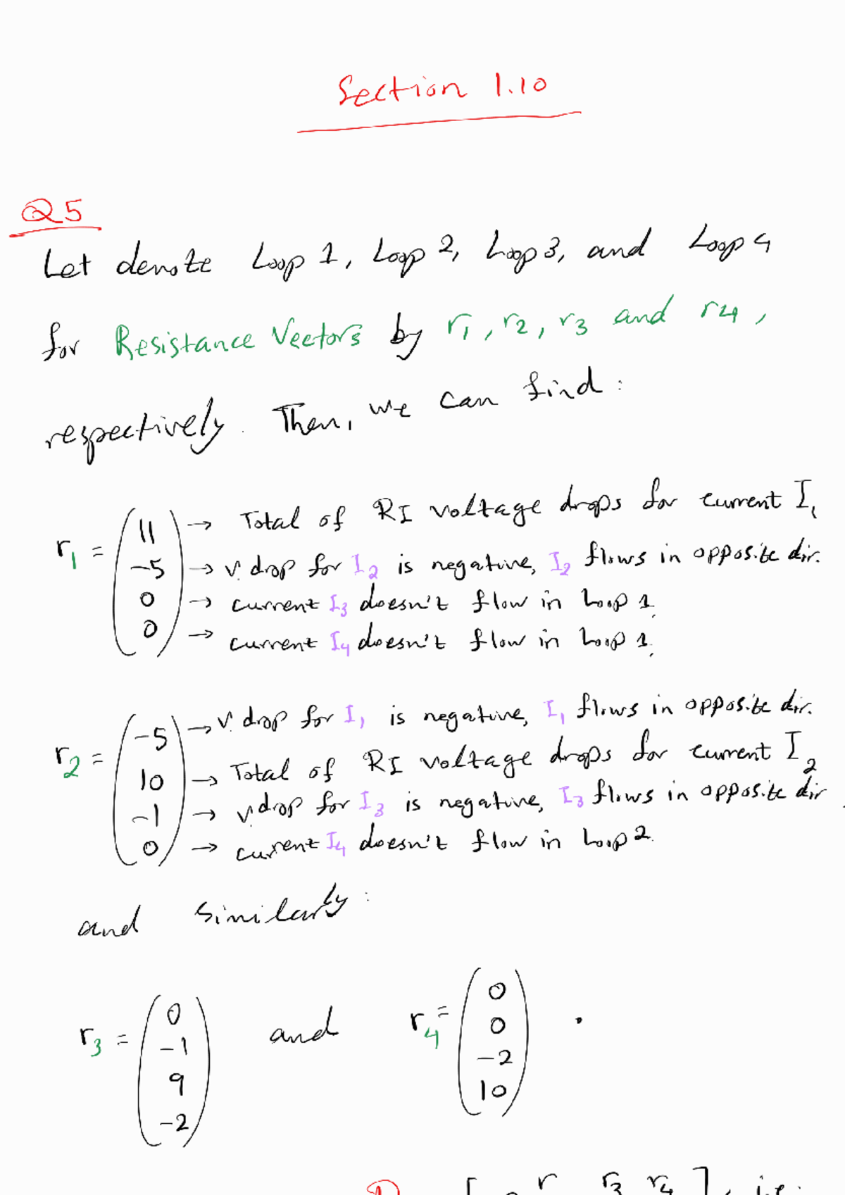 Section 1.10 Q5 - Analysis of Resistance Vectors in Loops - Studocu