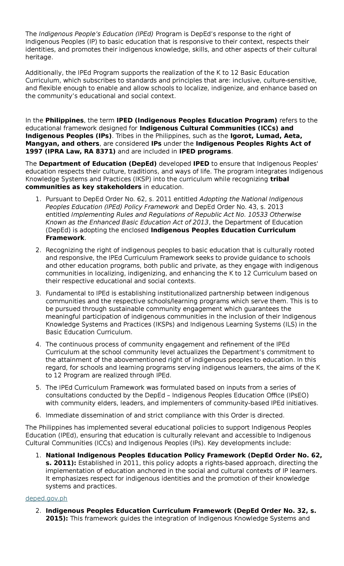 Indigenous Peoples Education (IPEd) Program Overview and Framework ...