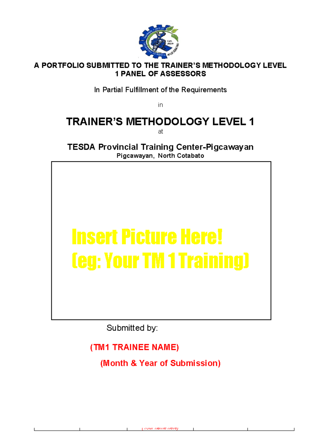 Trainer's Methodology Level 1 Portfolio Template - Joy Duran - Studocu