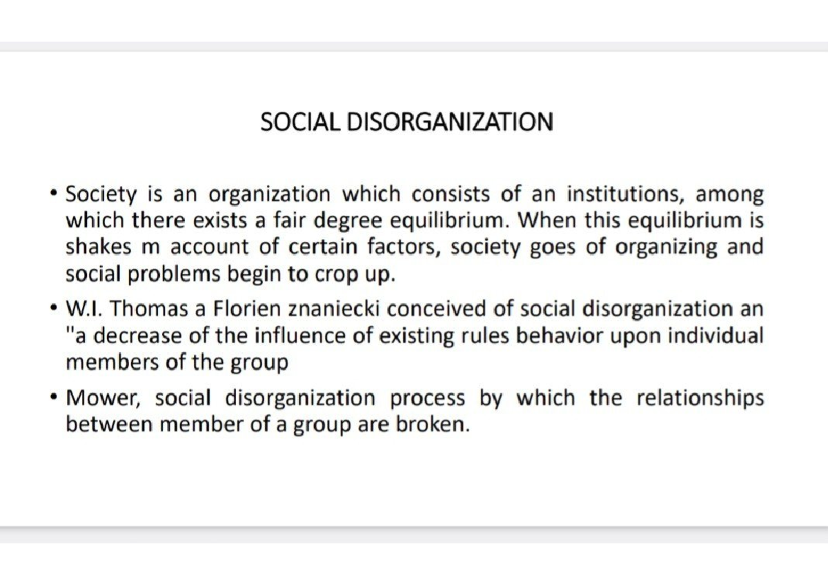 Unit 6 - Social Organization: Understanding Social Disorganization and ...