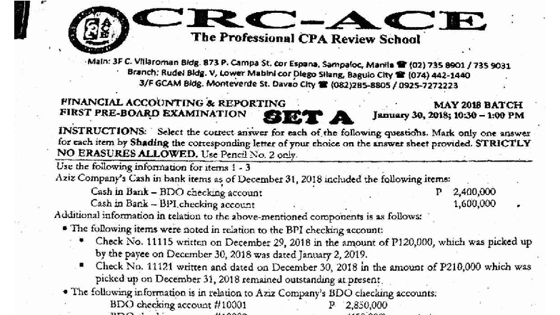 Financial Accounting Review: First Examination Set (MAY 2018 Batch ...