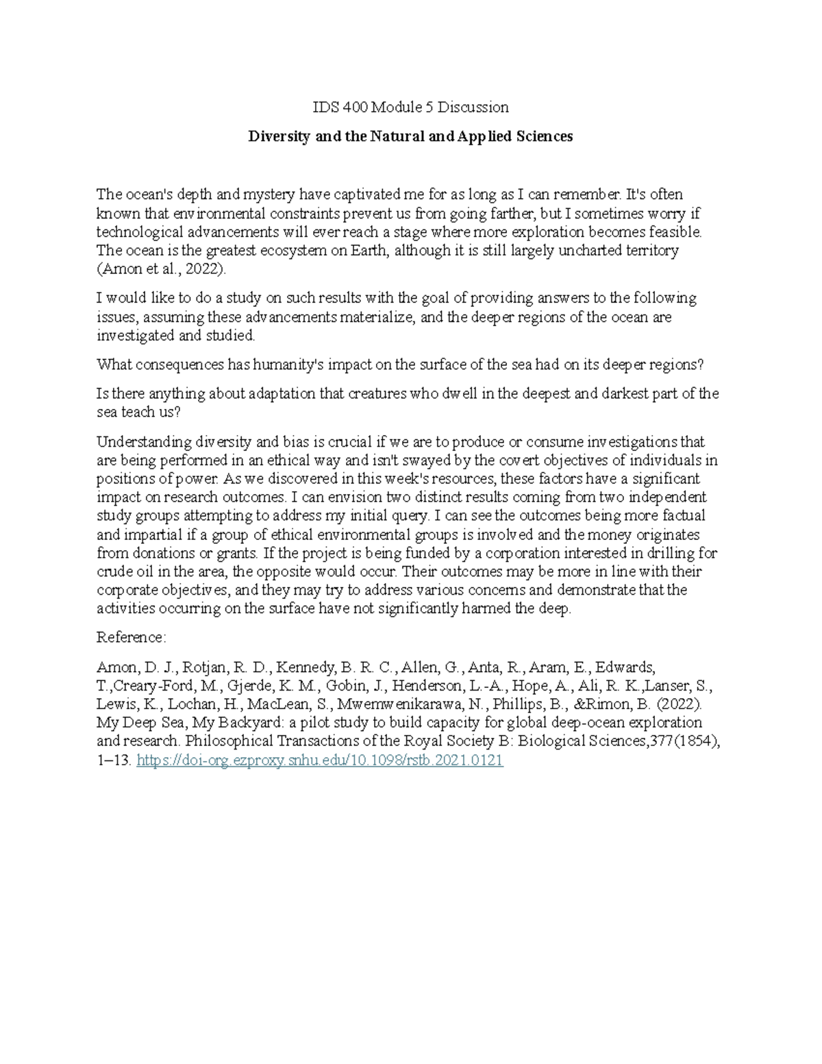 IDS 400 Module 5 Discussion - IDS 400 Module 5 Discussion Diversity and ...