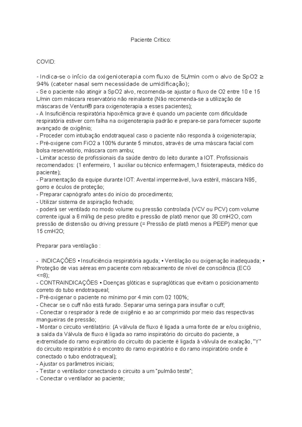 Fisioterapia em Paciente Crítico: Resumo do Tratamento e Ventilação ...