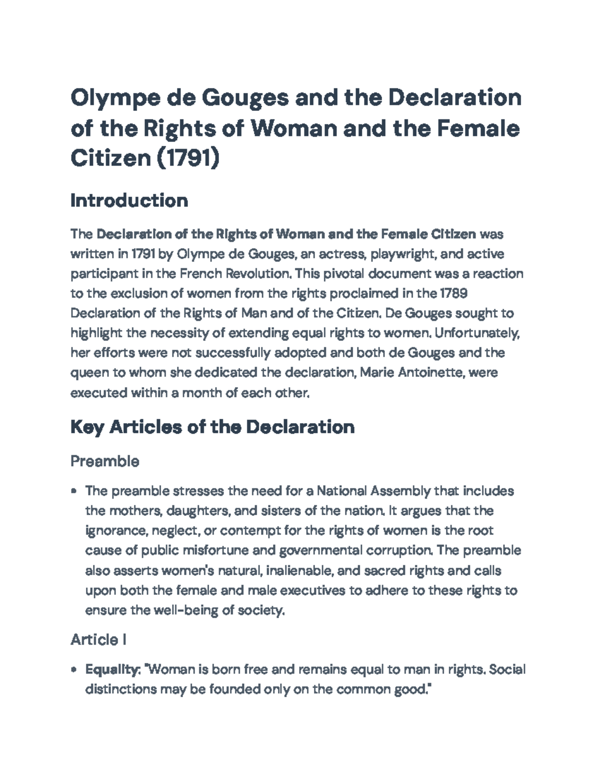 Olympe de Gouges and the Declaration of the Rights of Woman (1791 ...
