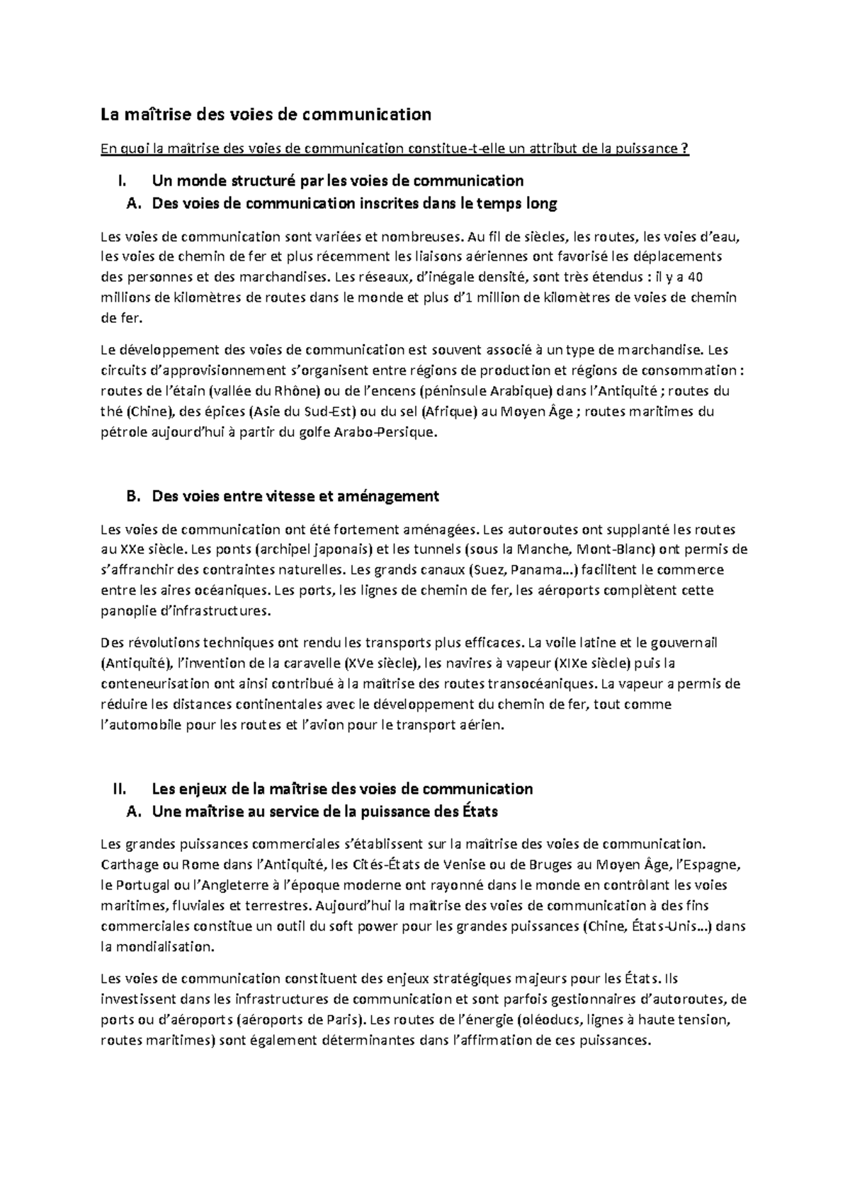 Maîtrise des voies de communication et puissance mondiale : enjeux et ...