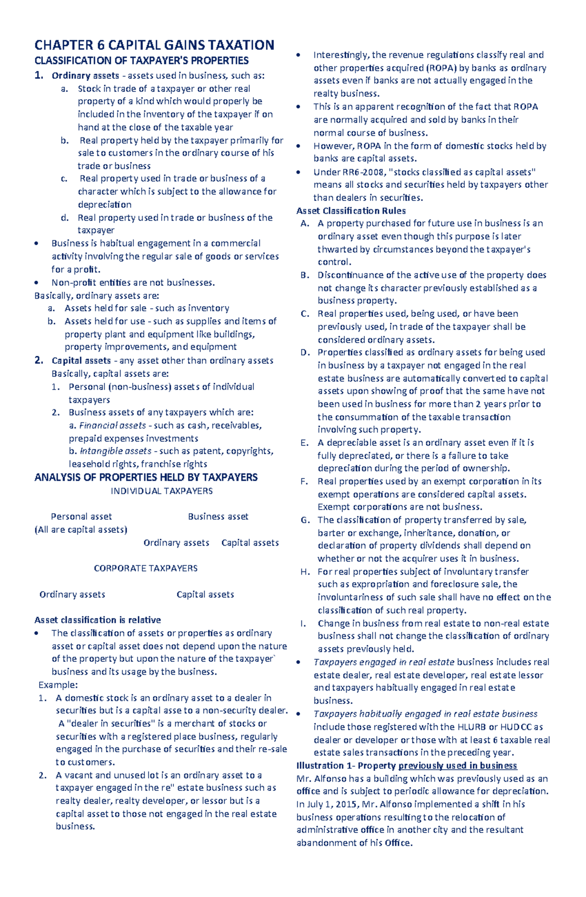 Chapter 6: Capital Gains Taxation on Ordinary and Capital Assets - Studocu