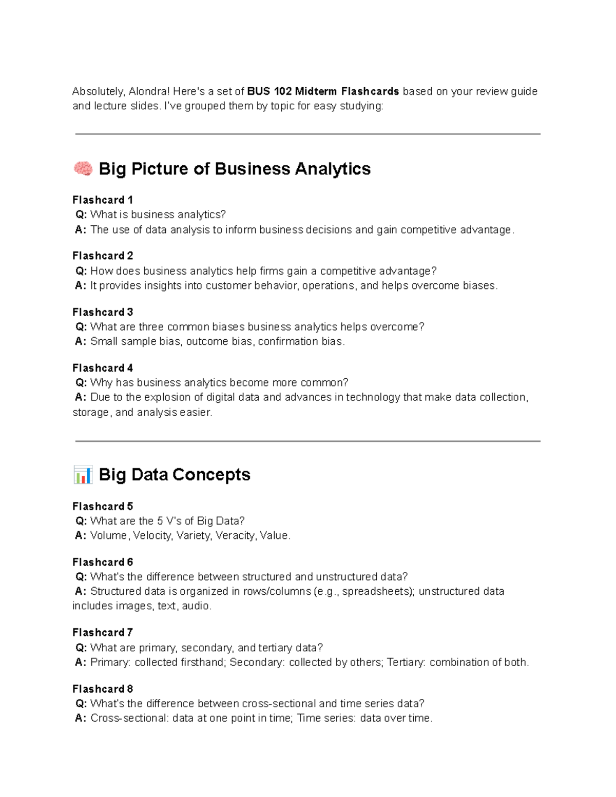 BUS 102 Midterm Flashcards: Essential Business Analytics Concepts - Studocu