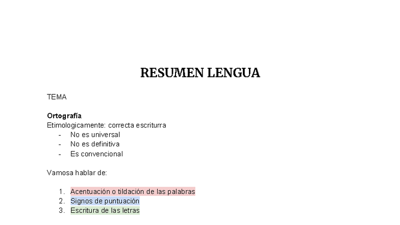 Resumen lengua ortografiaa - RESUMEN LENGUA TEMA Ortografía ...
