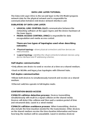 Data Link Layer (Module 6) test: 30 multiple choice questions - Studocu