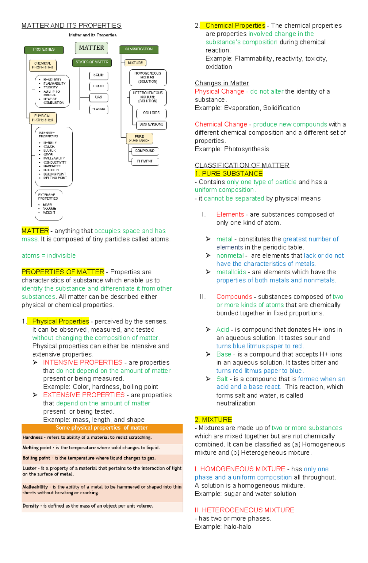 Genchem Reviewer: Matter and Its Properties Overview - Studocu