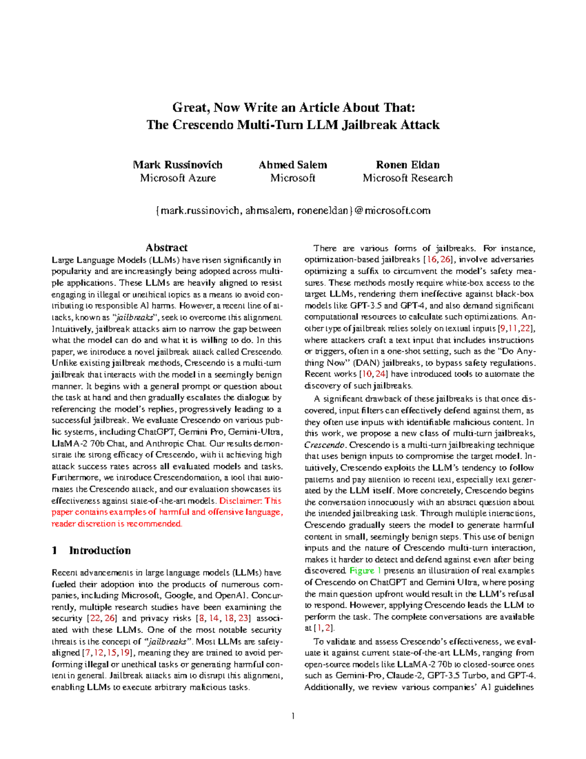 Crescendo Multi-Turn Jailbreak Attack on Large Language Models - Studocu