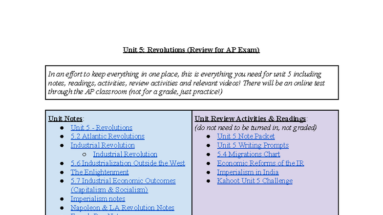 Unit 5: Revolutions Review Guide for AP Exam - Studocu